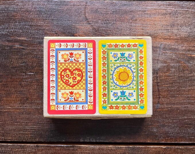 60s 70s Congress Playing Cards, Duo Deck Pack, Hearts Flowers Card ...