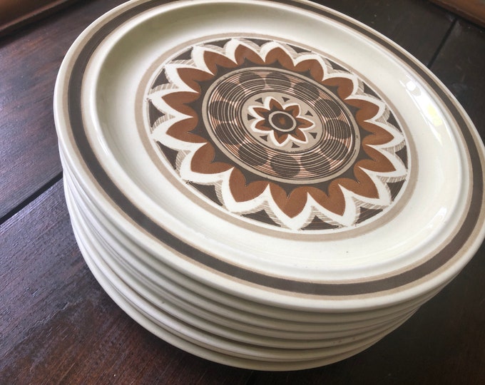 8 Royal China Aztec Omegastone Dinner Plates, Boho Vintage Stoneware ...