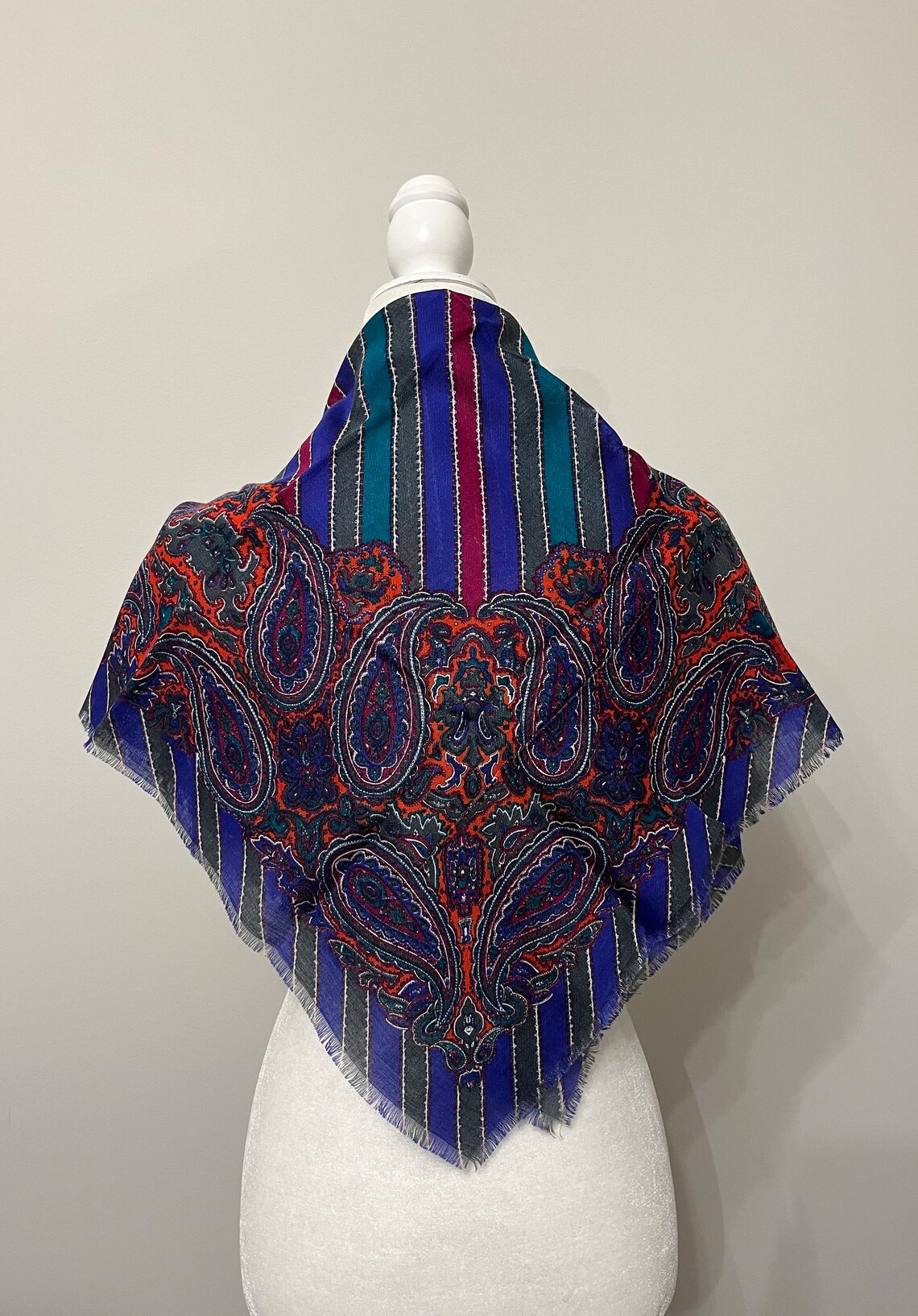 80s Liz Sinclair Acrylic Fringe Scarf, Large Shawl Scarf, Purple ...