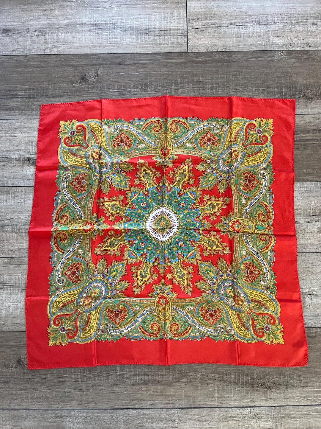 60s 70s Acetate Scarf, Red Kaleidoscope Scarf, Japan, Vintage Scarf ...