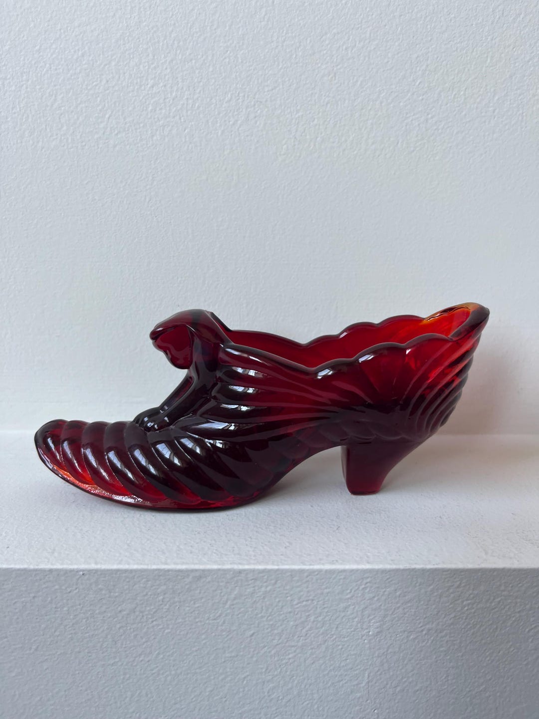 Red Fenton Glass Shoe, Amberina Glow Red Glass Slipper, Vintage Fenton ...