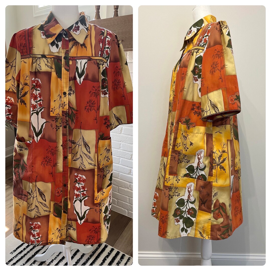 Vintage Asian Floral Patio Dress, Intimate Appeal House Coat, Bohemian ...