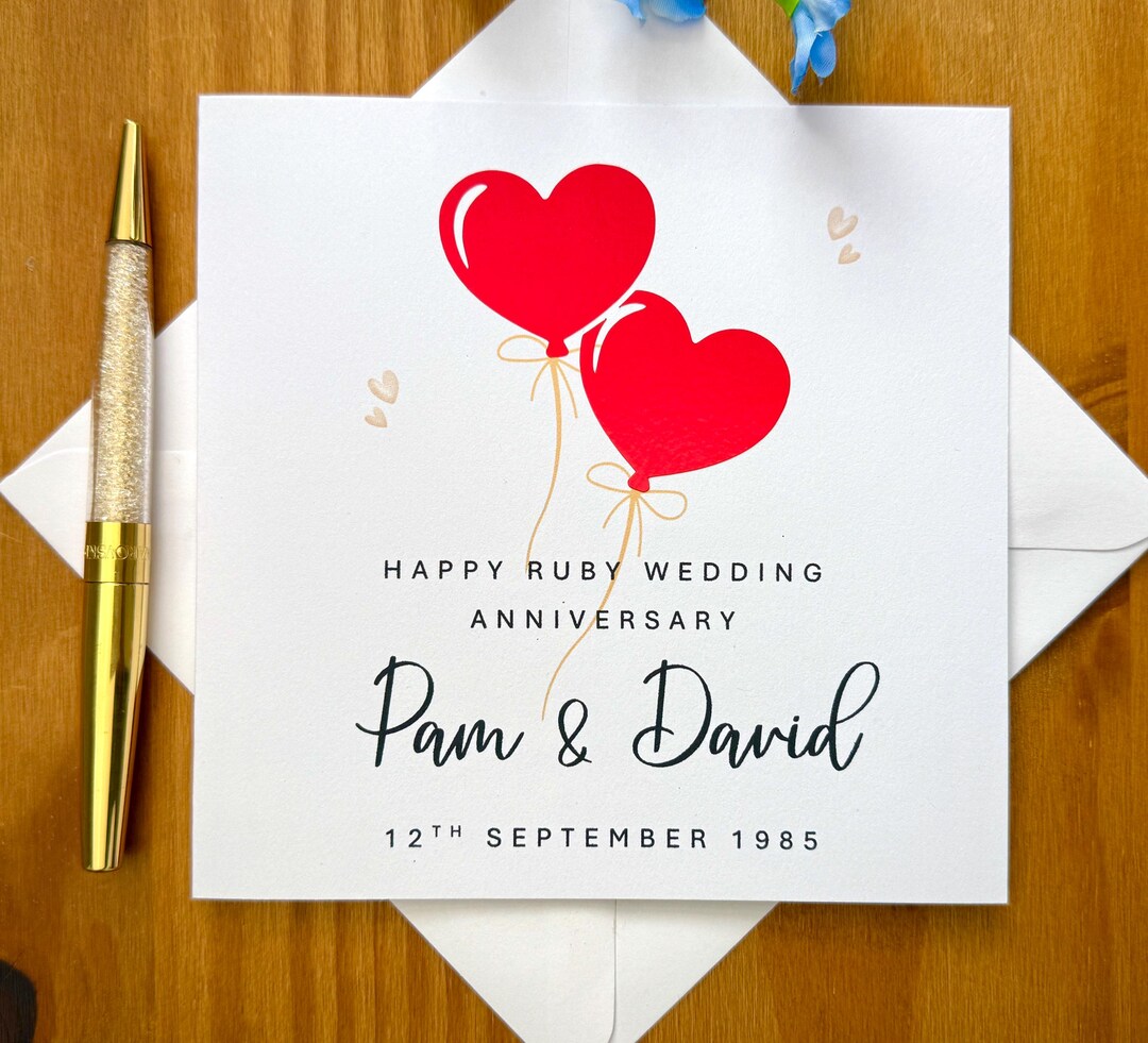 Personalised Ruby Anniversary Card: Red Hearts, 40th Anniversary ...
