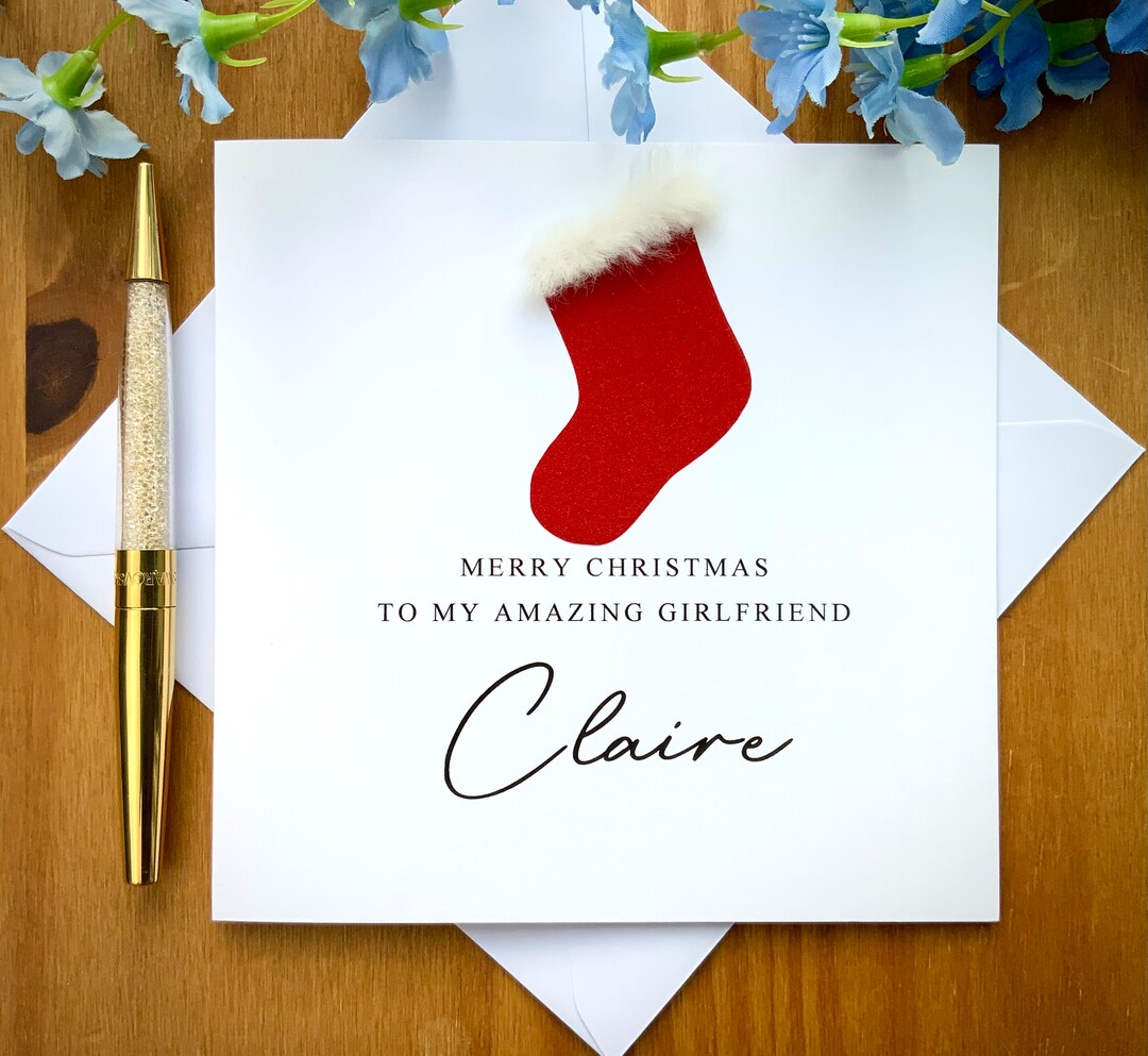 Stocking Christmas Card for Girlfriend: Shimmery Stocking Design ...