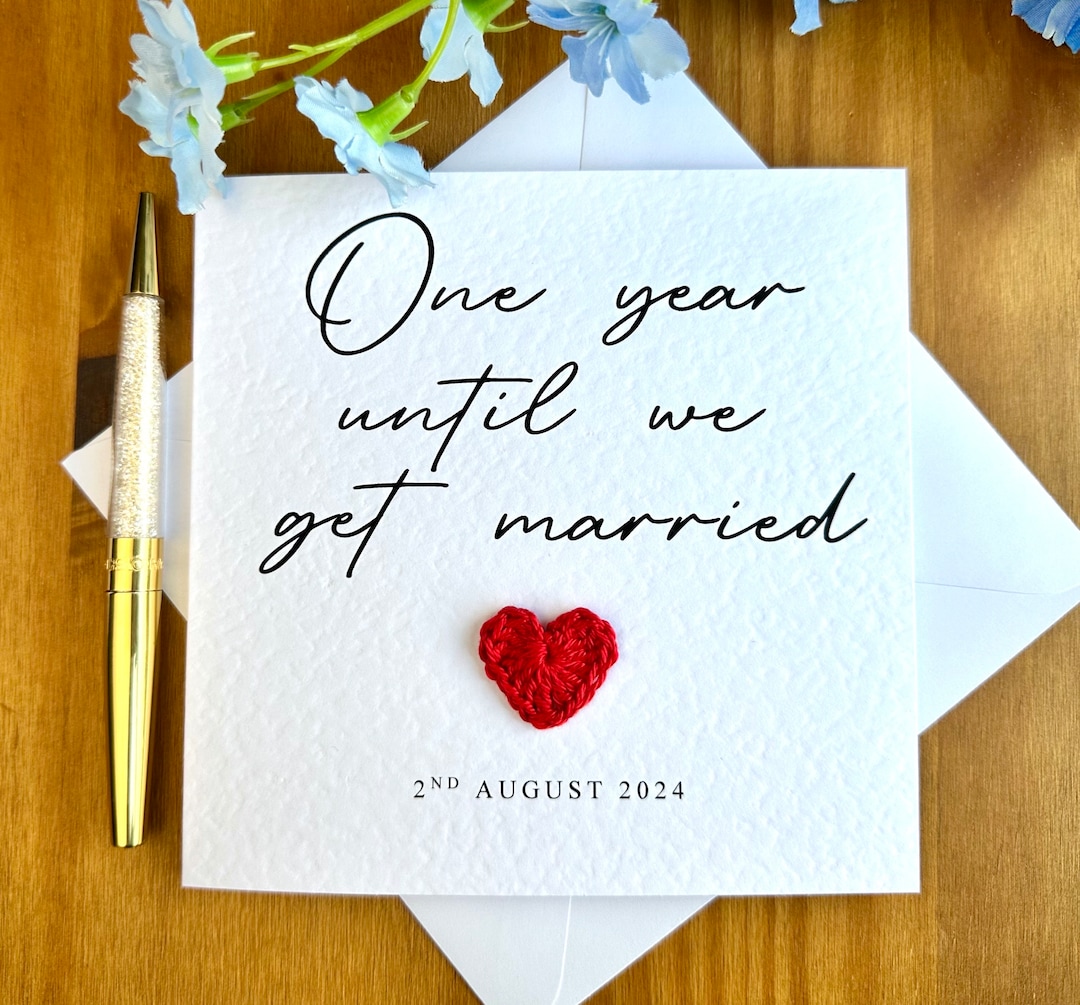 Wedding Countdown Card: Crochet Heart, Romantic Fiance Gift, One Year ...