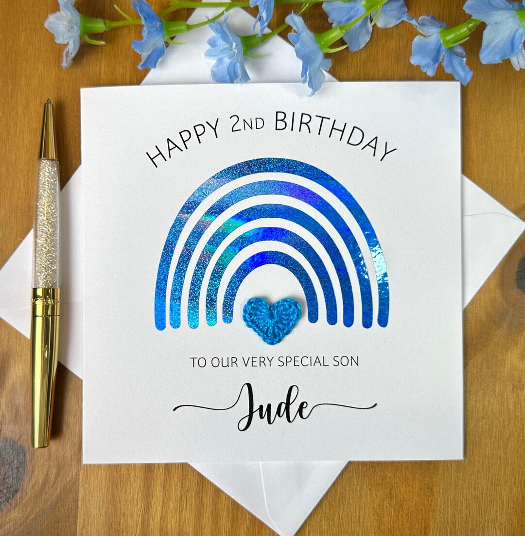 Holographic Rainbow Son Birthday Card: Personalized Blue Vinyl - Etsy