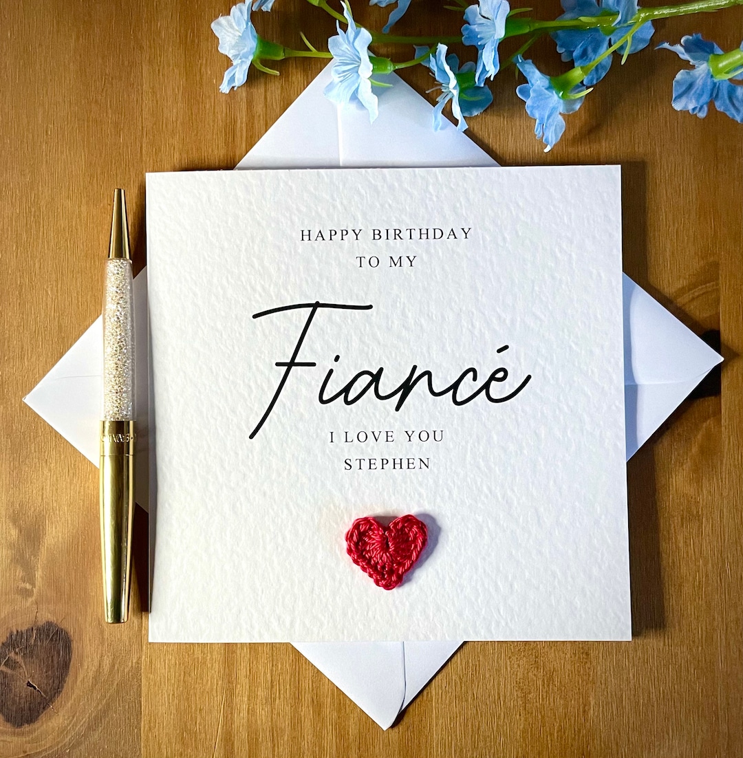 Birthday Card for Fiance: Cotton Heart, Textured Cardstock, TLC0083 - Etsy
