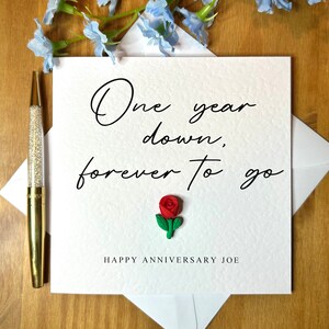 First Anniversary Card, One Year Down Forever to Go, Personalised ...