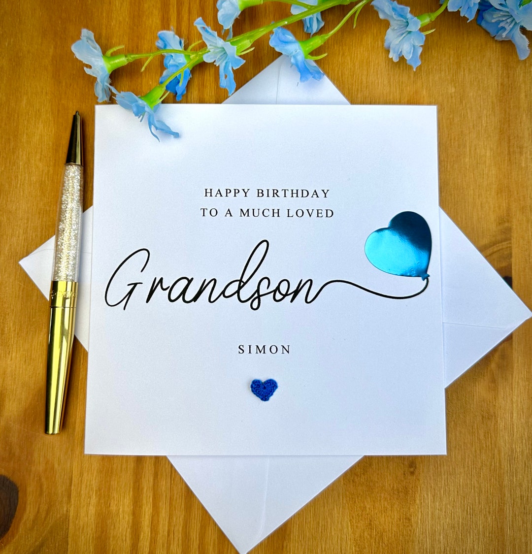 Grandson Balloon Birthday Card, Grandson Card, Adult Grandson Birthday ...