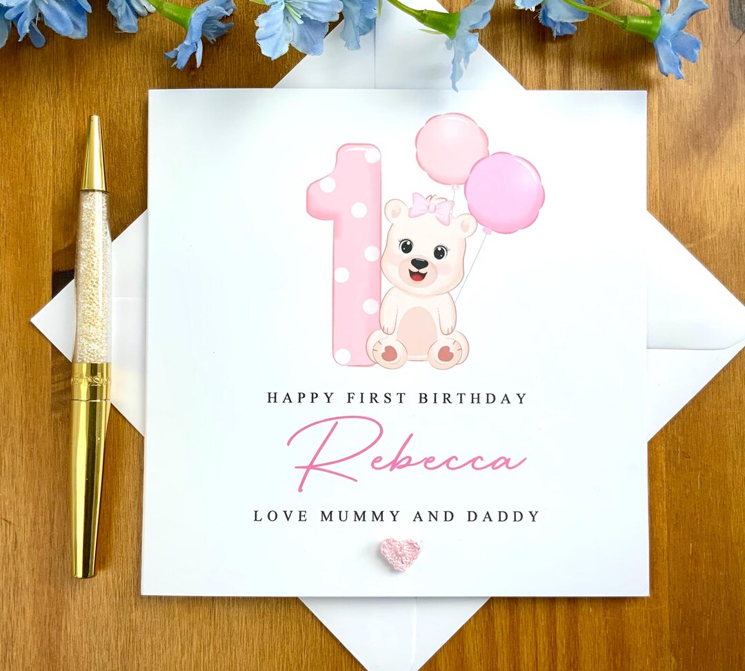 Girls First Birthday Card, Baby Girl First Birthday With Handmade Heart ...