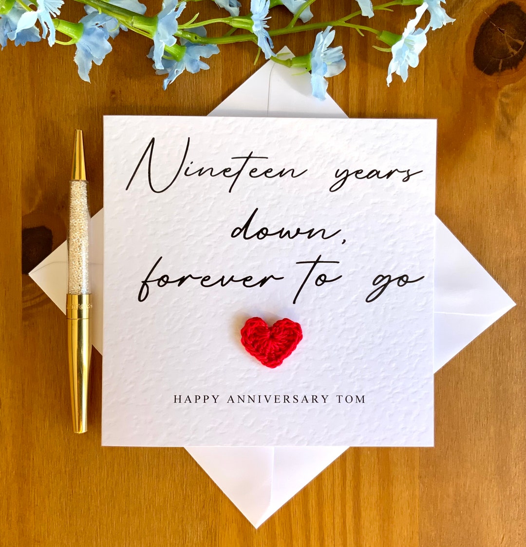 19th Anniversary Card, 19 Years Down Forever to Go, Personalised ...