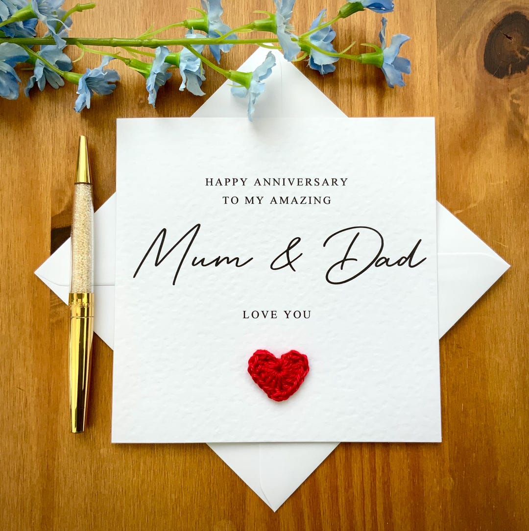 Mum and Dad Anniversary Card: Cotton Thread Heart, 6x6” Cardstock ...