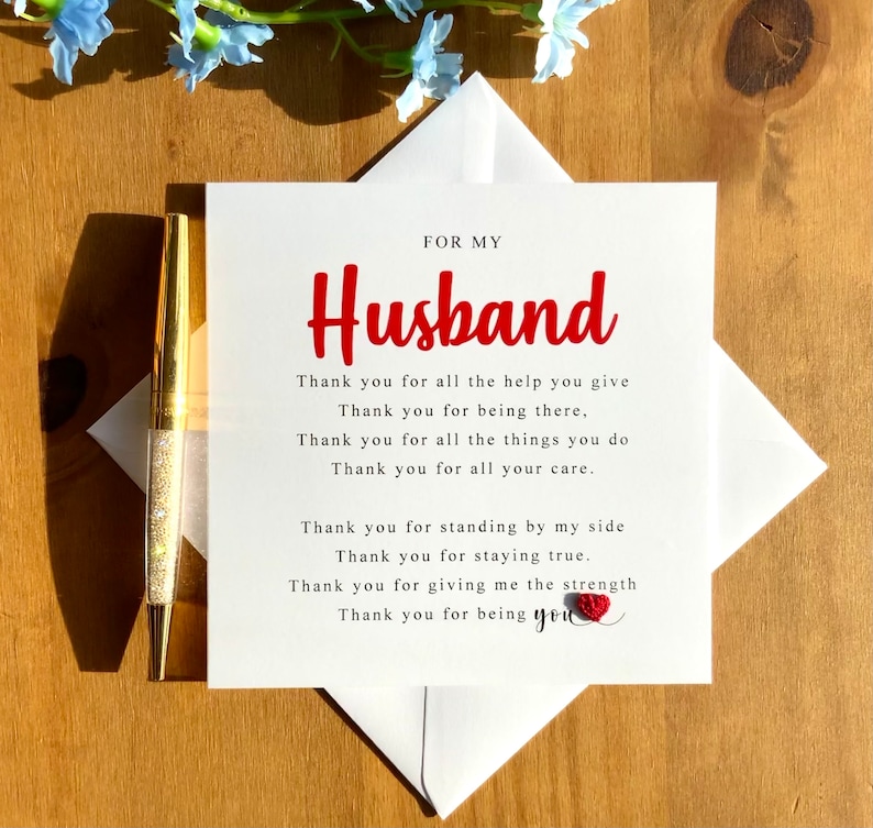 Thank You Poem Card for Husband, Husband Appreciation Card, Hubby Poem ...