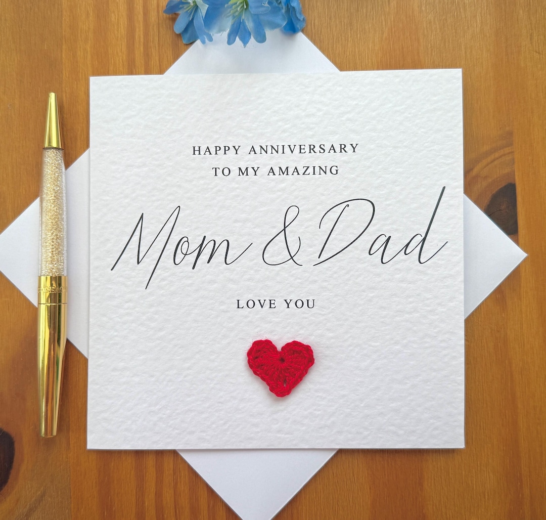 Mom and Dad Anniversary Card: Cotton Thread Heart, 6x6” Cardstock ...