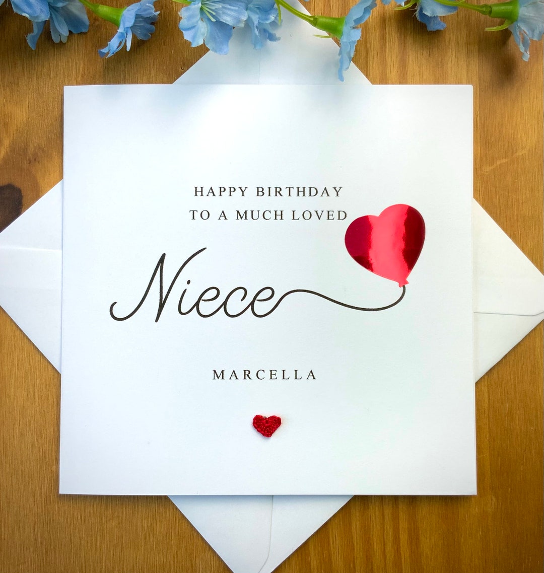 Niece Birthday Card, Personalised Niece Balloon Card, Heart Balloon ...