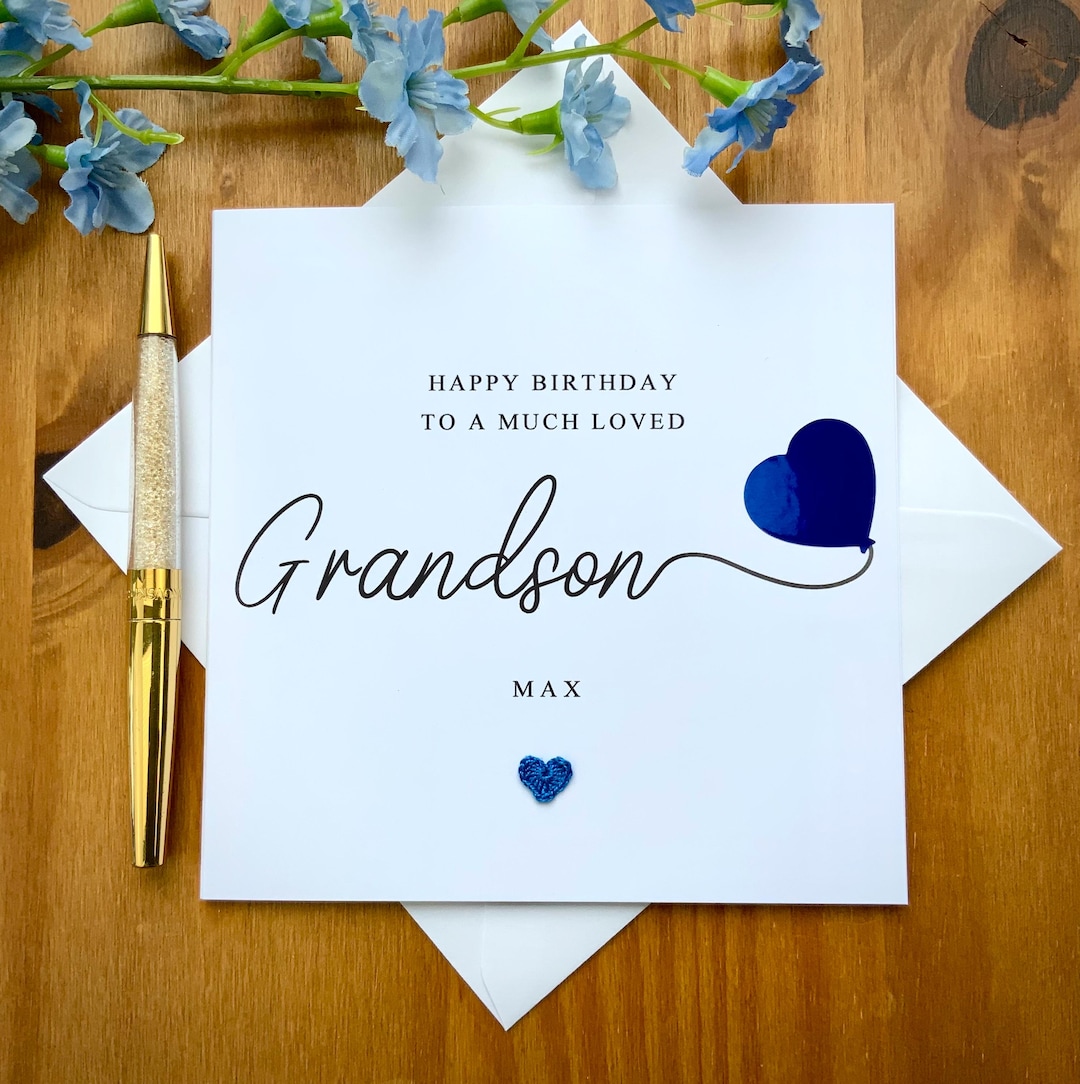 Grandson Balloon Birthday Card, Grandson Card, Adult Grandson Birthday ...
