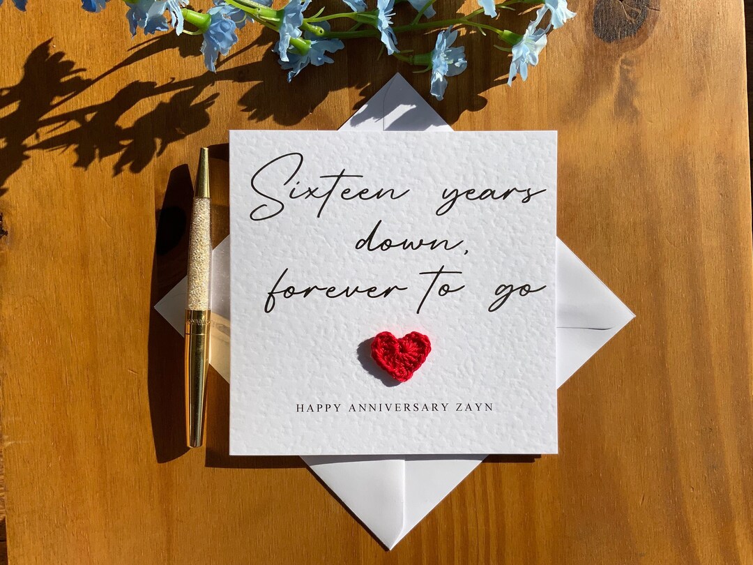 16th Anniversary Card, Sixteen Years Down Forever to Go, Personalised ...