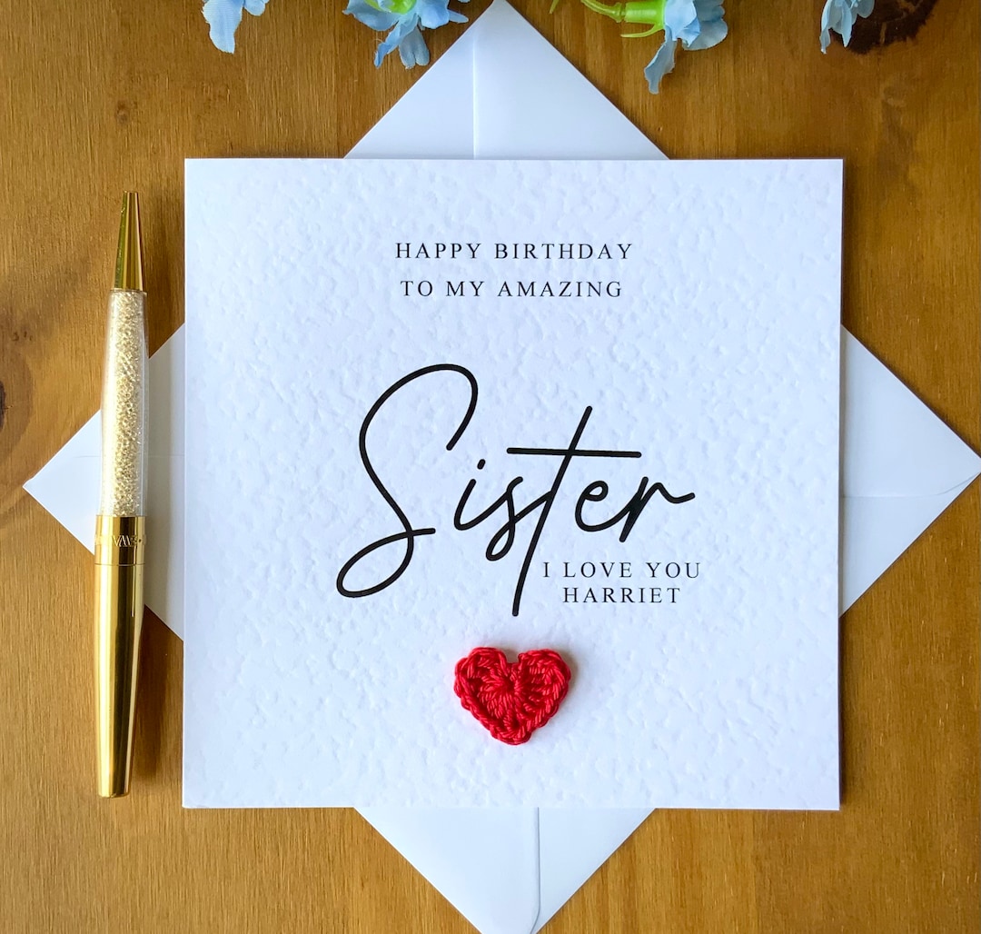 Luxury Sister Birthday Card, Personalised Sister Card, Textured ...