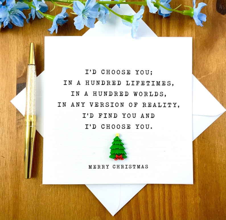 Romantic Christmas Card: Love Poem, Cotton Hearts, Resin Christmas Tree ...