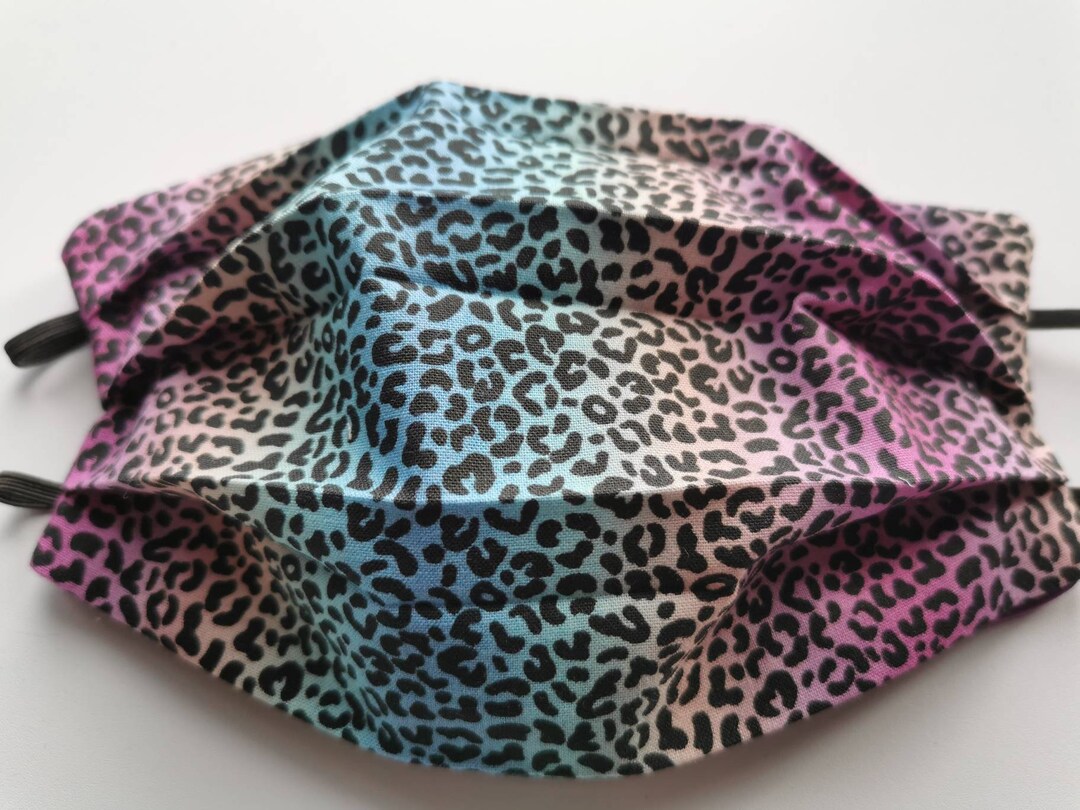 Rainbow Leopard Print Cotton Fabric Face Mask. Washable - Etsy