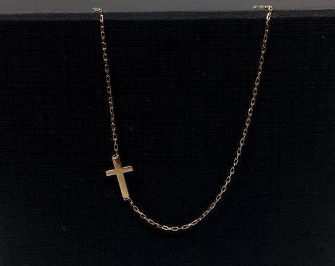 14K Tiny Gold Cross Necklace, Gold Sideway Cross Necklace, Side Cross ...