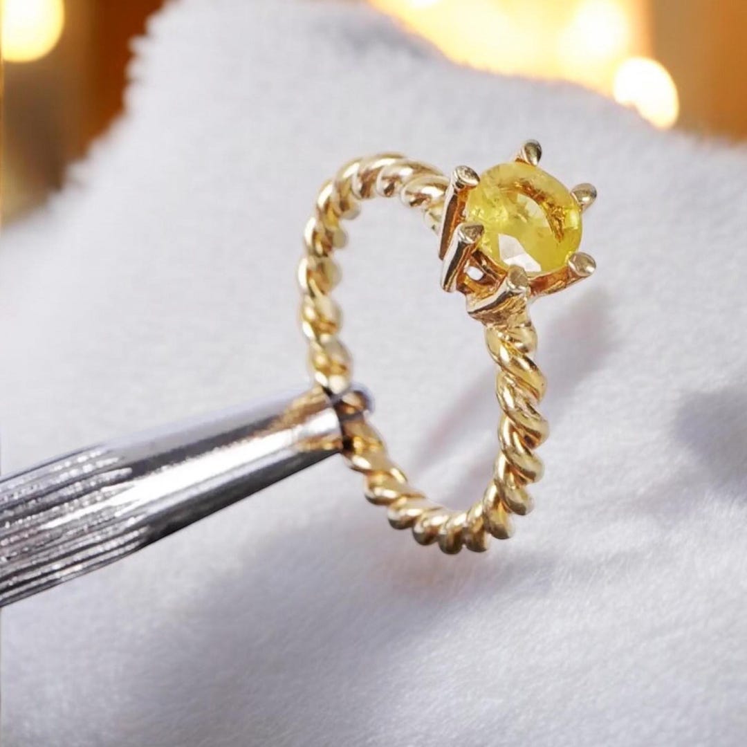 14k Gold Filled Braided Rope Ring With Genuine Yellow Sapphire ...