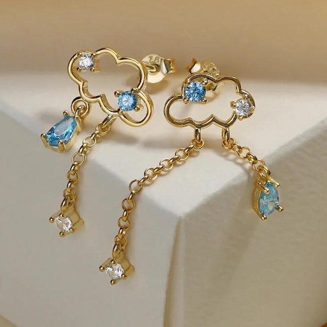 Sterling Silver Cloud Raindrop Earrings: Dangle Weather Jewelry - Etsy