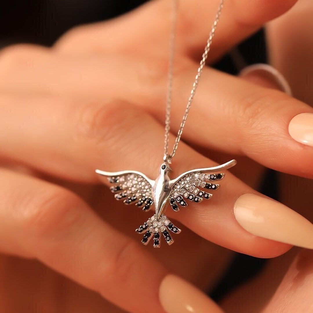 Sterling Silver Phoenix Necklace: Simurgh Bird With Black Onyx - Etsy