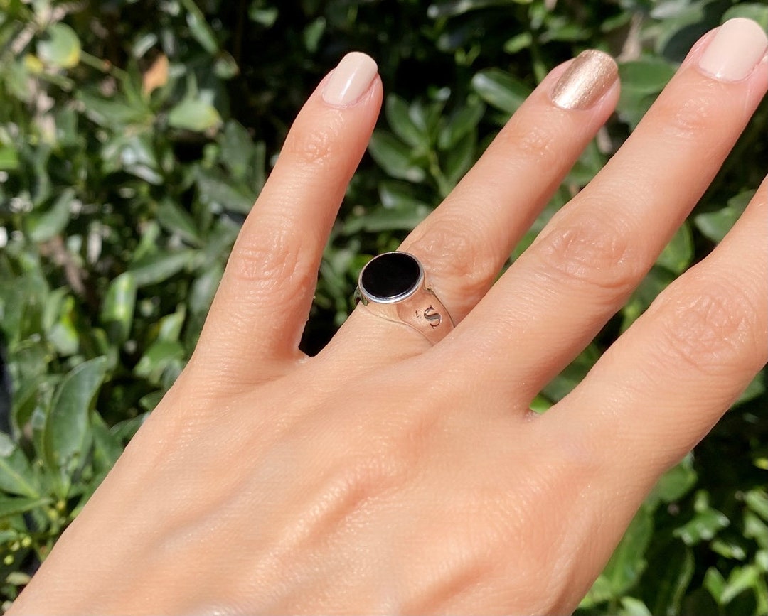 Black Onyx Ring, Custom Black Signet Ring for Women, Minimalist ...