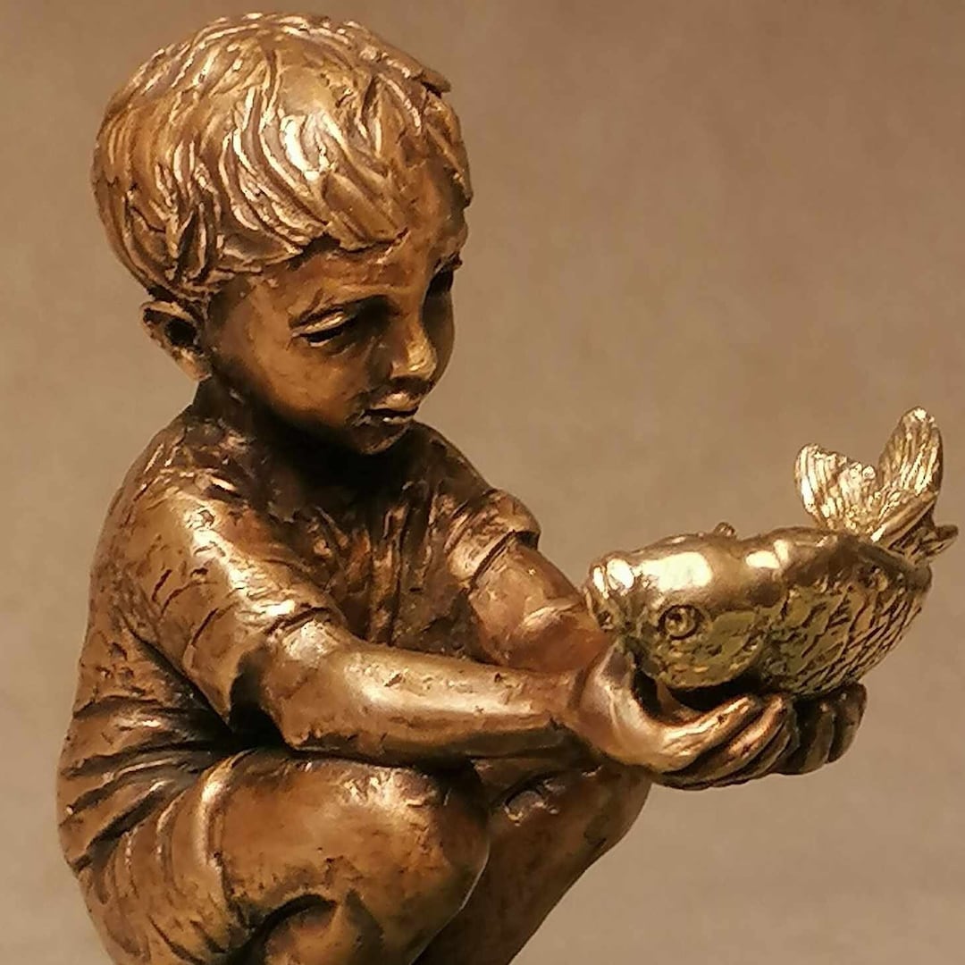 The Golden Fish and the Boy Bronze Statue - Etsy