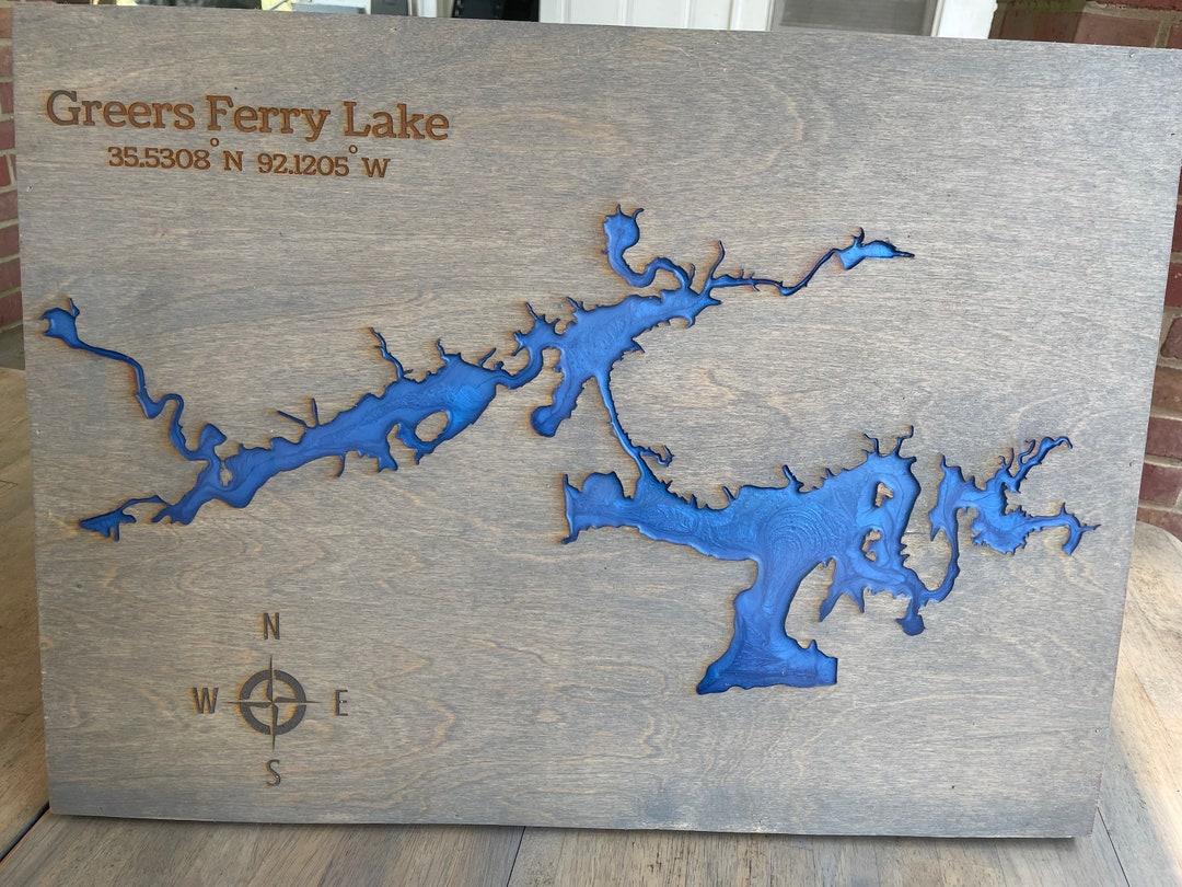 Greers Ferry Lake Large Wooden Epoxy Map Arkansas - Etsy