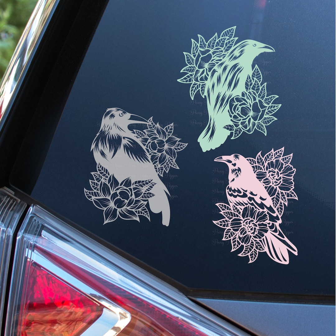 Floral Raven Car Decal | Tumbler Decal | Vinyl Decal - Etsy