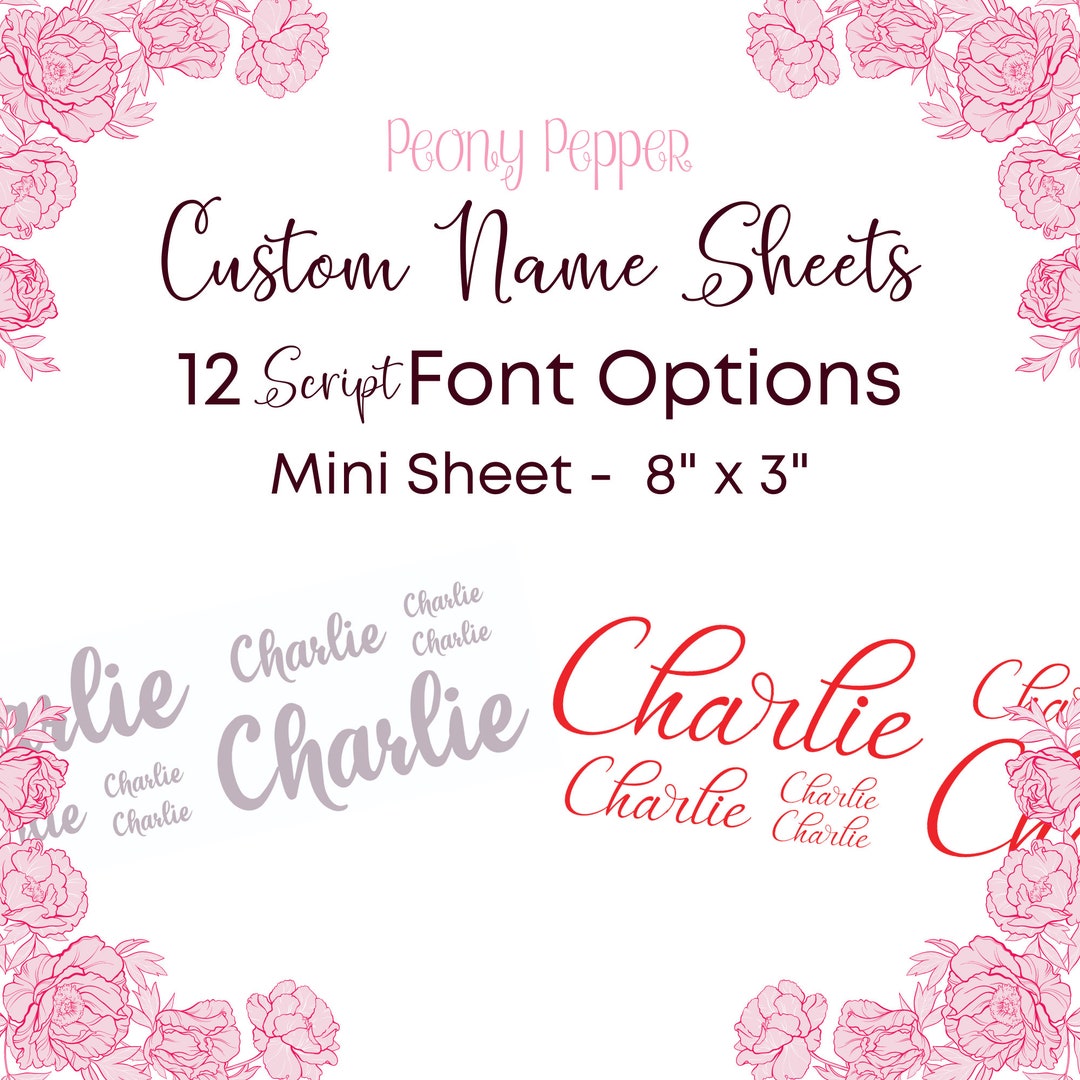 Mini Sheet Custom Name Decals - Mini Sheet Name Stickers - Single Font ...