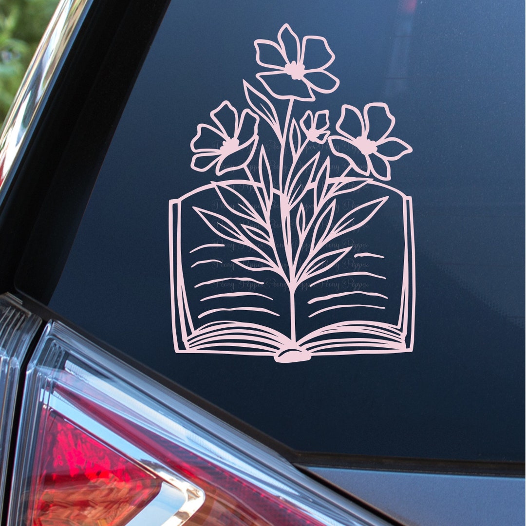 Book and Flowers Car Decal | Reader Sticker - Etsy