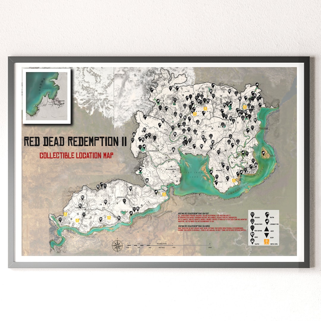 Full RDR2 Map Collectable Guide Hidden Location Print Video Game Wall ...