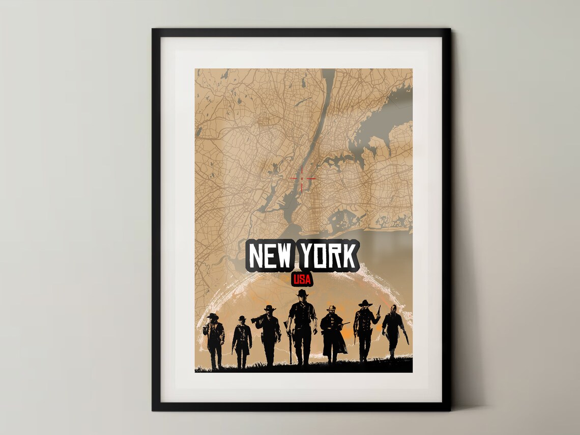 RDR2 Style Custom Map Prints, City Map, Video Game Map Wall Hanging ...