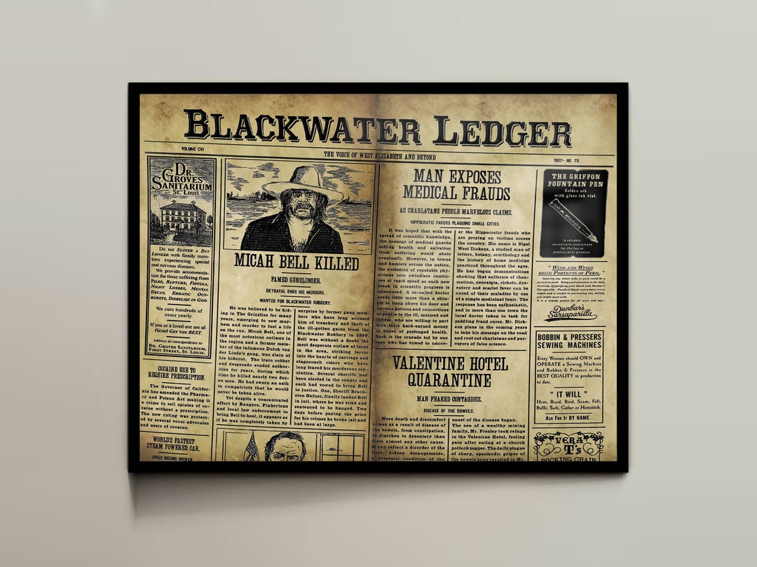 RDR2 Newspaper Micah Custom Print Map Video Game Map Wall Hanging ...
