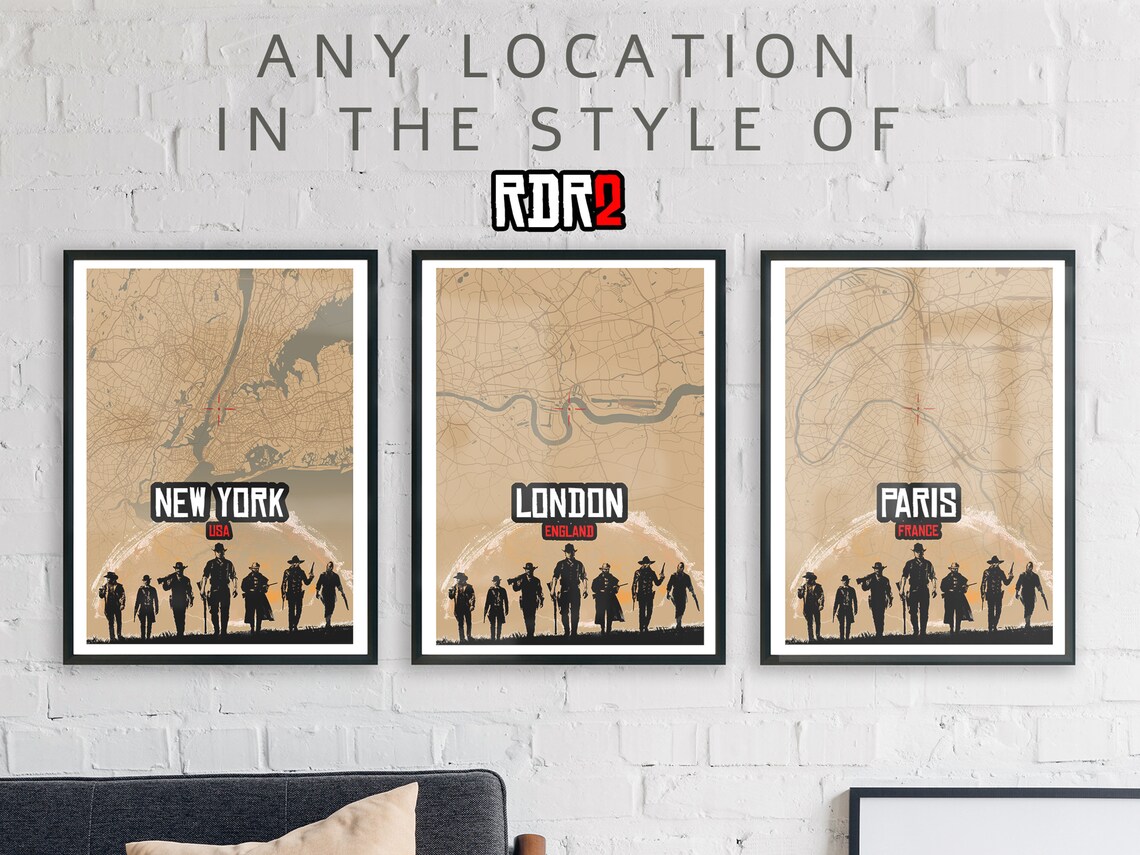 RDR2 Style Custom Map Prints, City Map, Video Game Map Wall Hanging ...