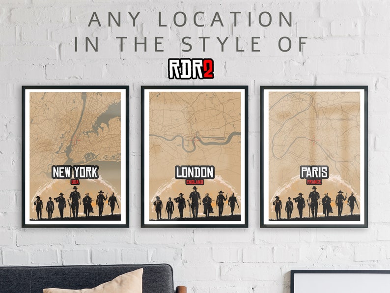 RDR2 Style Custom Map Prints, City Map, Video Game Map Wall Hanging ...