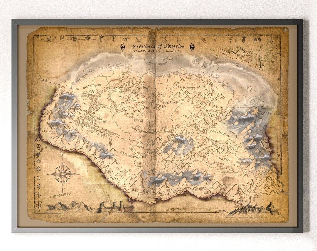 Skyrim the Elder Scrolls World Map Custom Print Map Video Game Map Wall ...