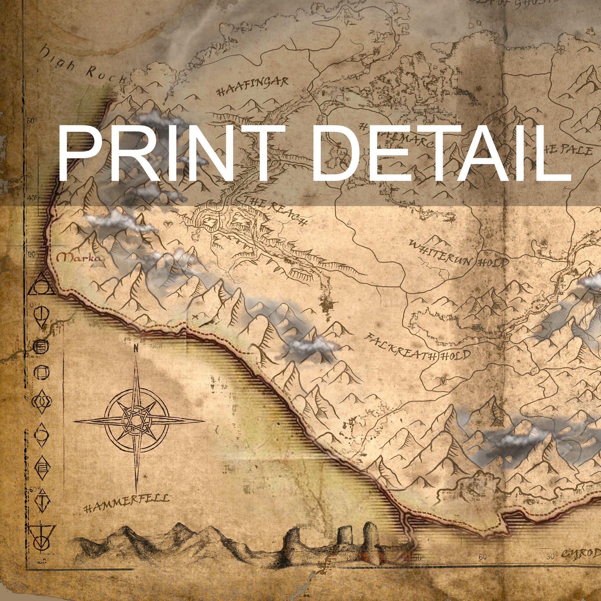 Skyrim the Elder Scrolls World Map Custom Print Map Video Game Map Wall ...
