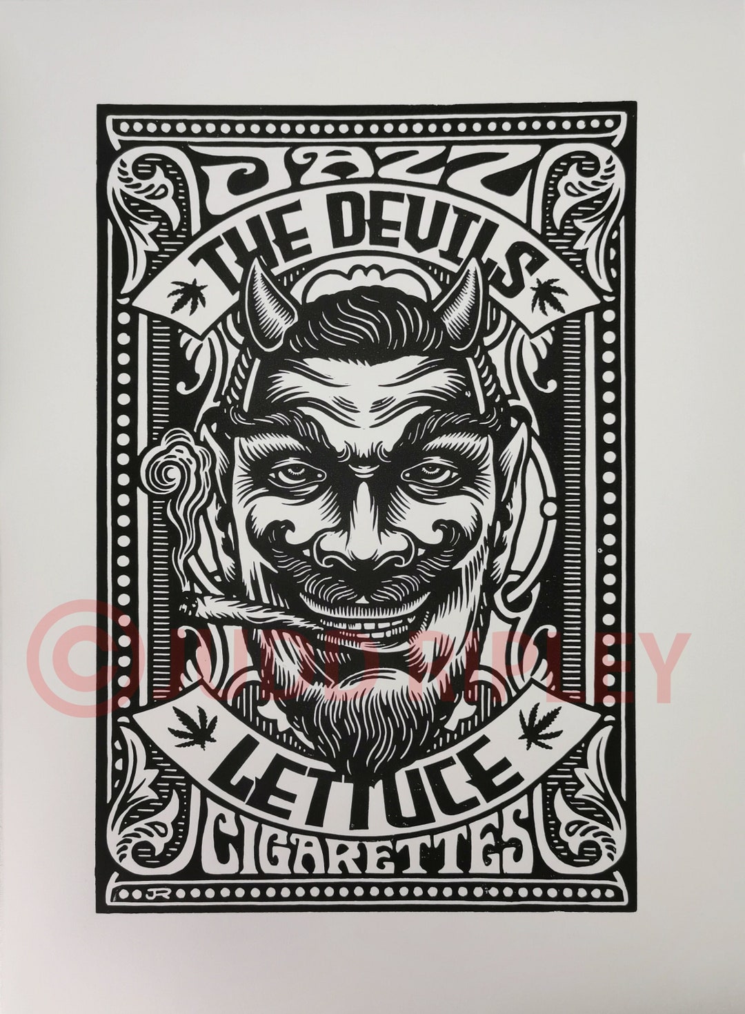 Devils Head Marijuana Jazz Cigarettes Devils Lettuce Original Linocut ...