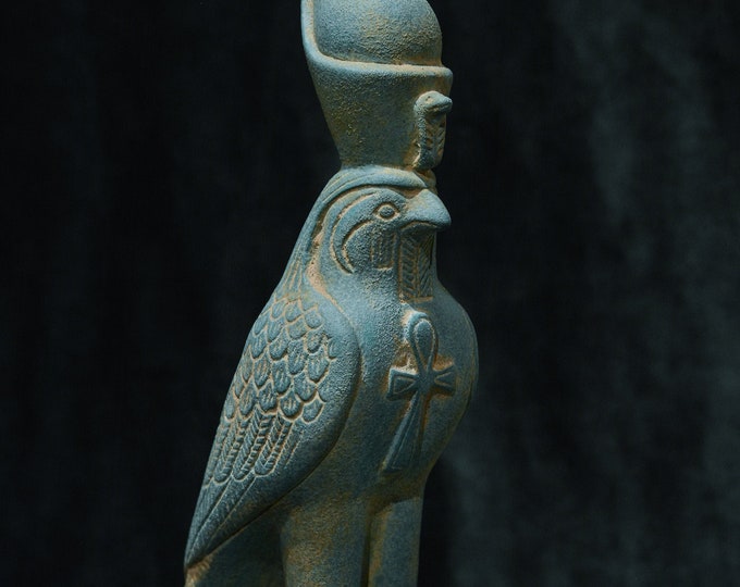 Statue Horus Falcon Bird Headed God of the Sky Figurine Green Turquoise ...