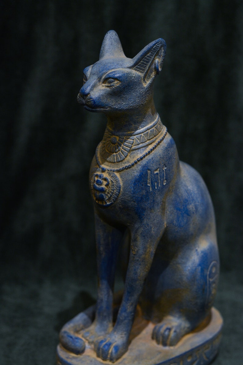 Unique Goddess Bastet Cat Statue Blue Stone Sculpture Heavy - Etsy