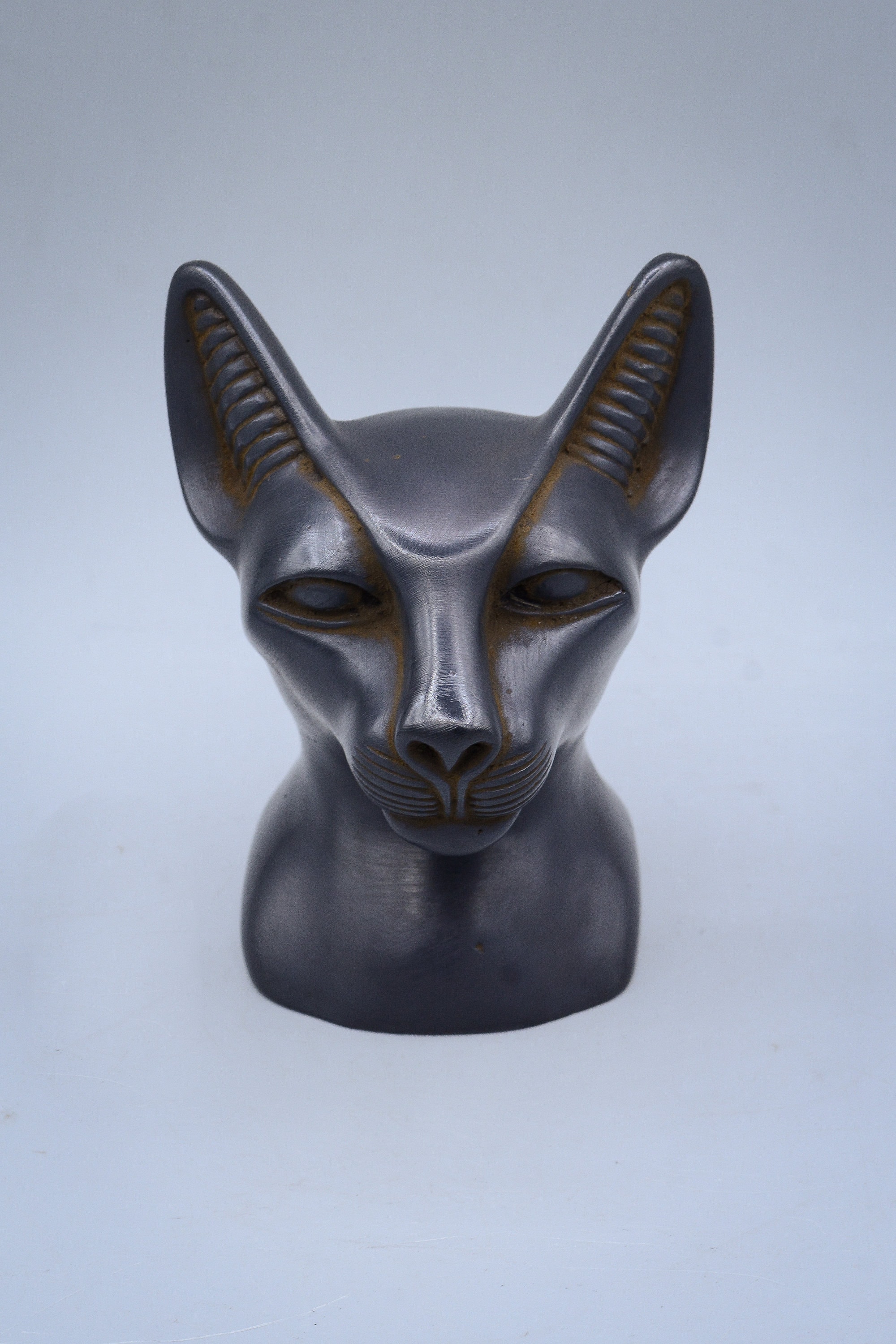Egyptian Art Figurine Goddess Bastet Head Black Solid Stone Made in ...