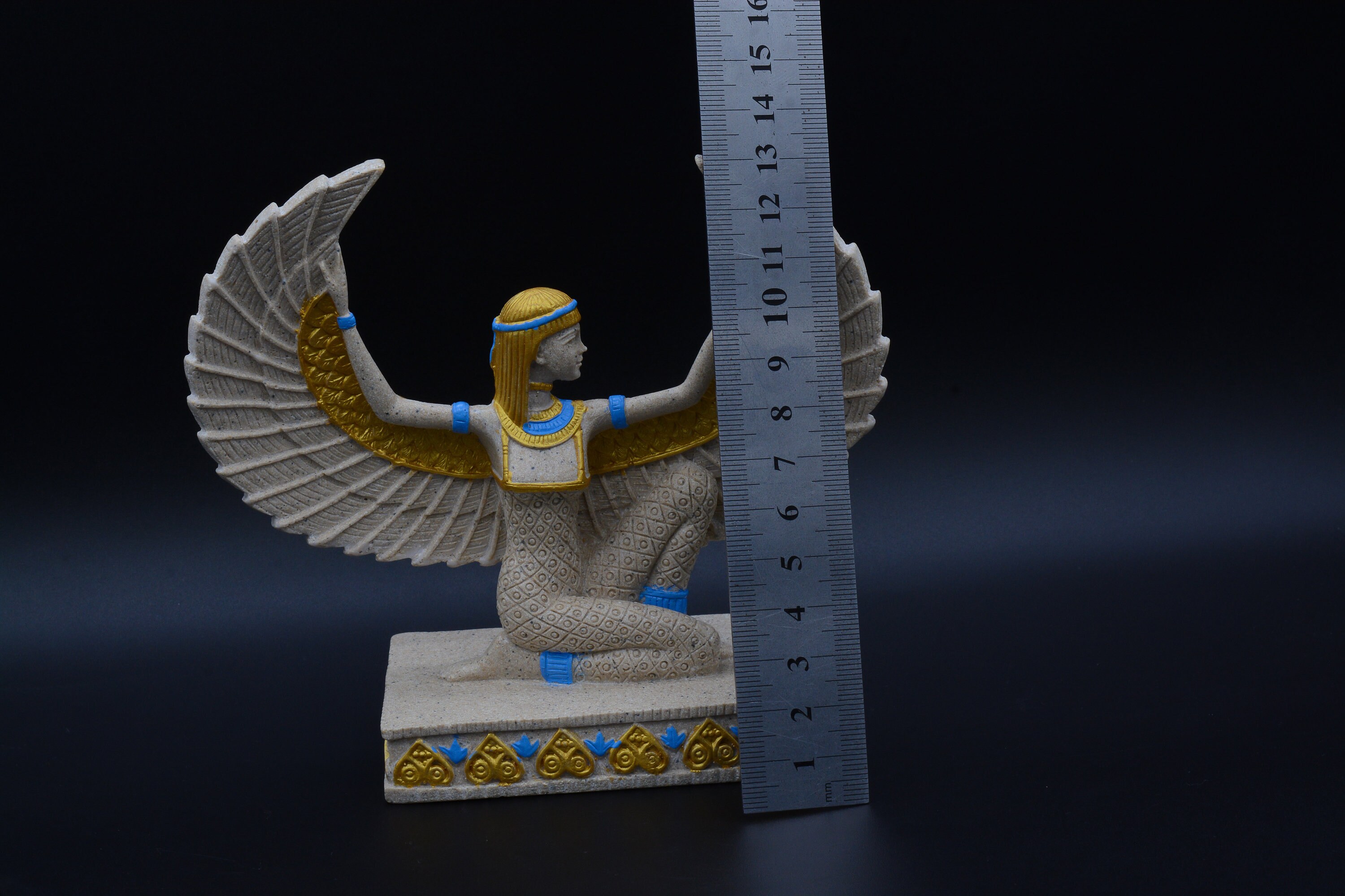Egyptian Goddess Isis Wings Statue Sculpture Hand Painted Sandstone ...