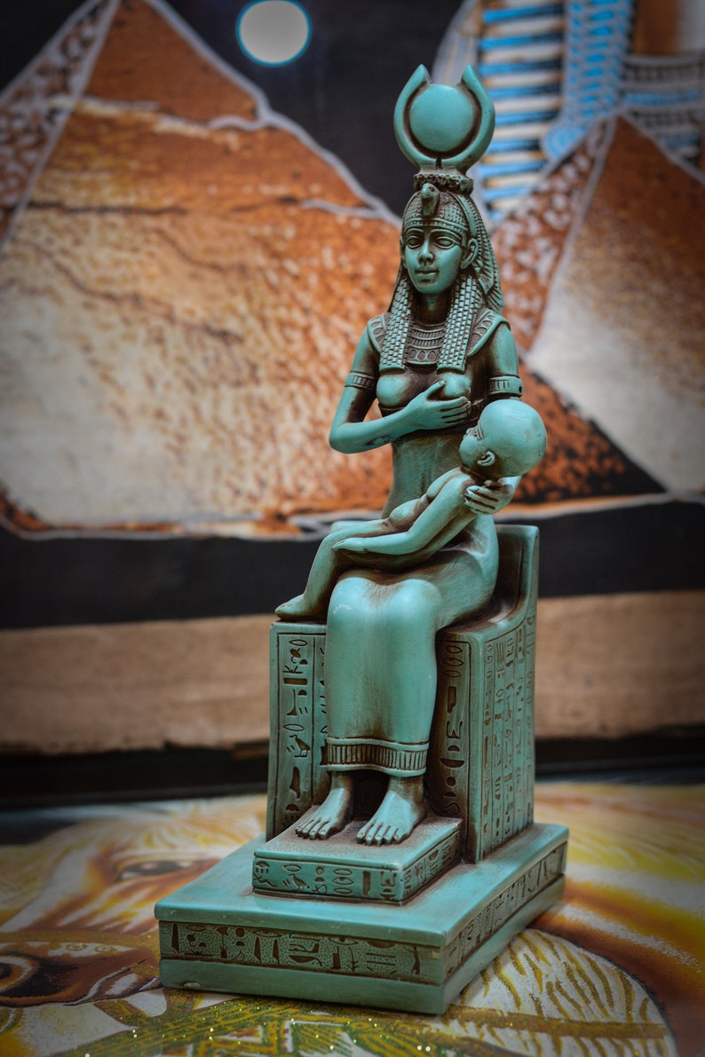 Statue of Goddess Isis Breastfeeding Baby Horus Large Green - Etsy