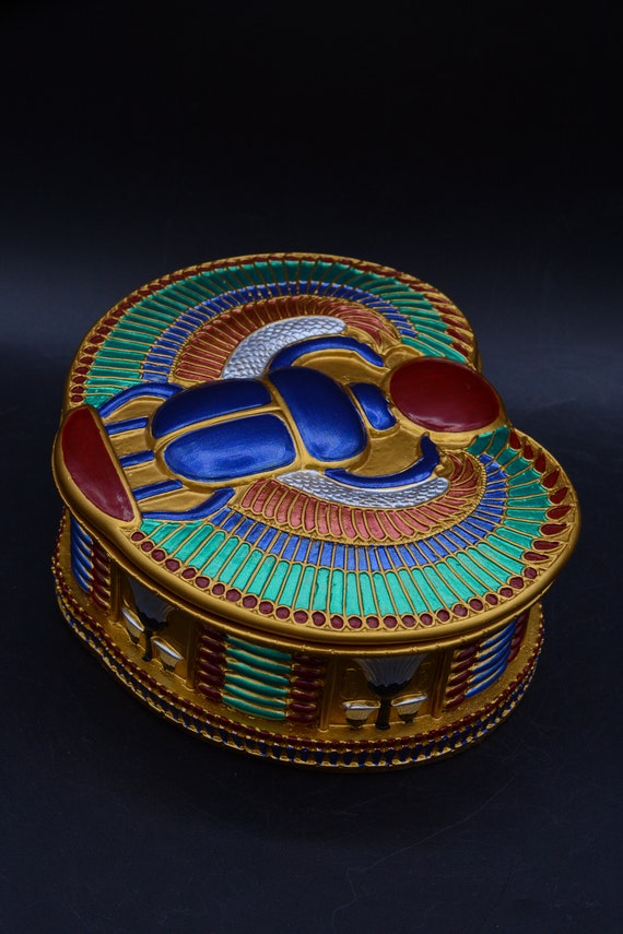 Egyptian art Box decorated pharaonic inscriptions Scarab winged Unique ...