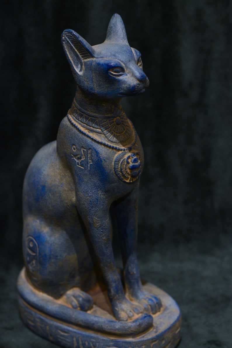 Unique Goddess Bastet Cat Statue Blue Stone Sculpture Heavy - Etsy