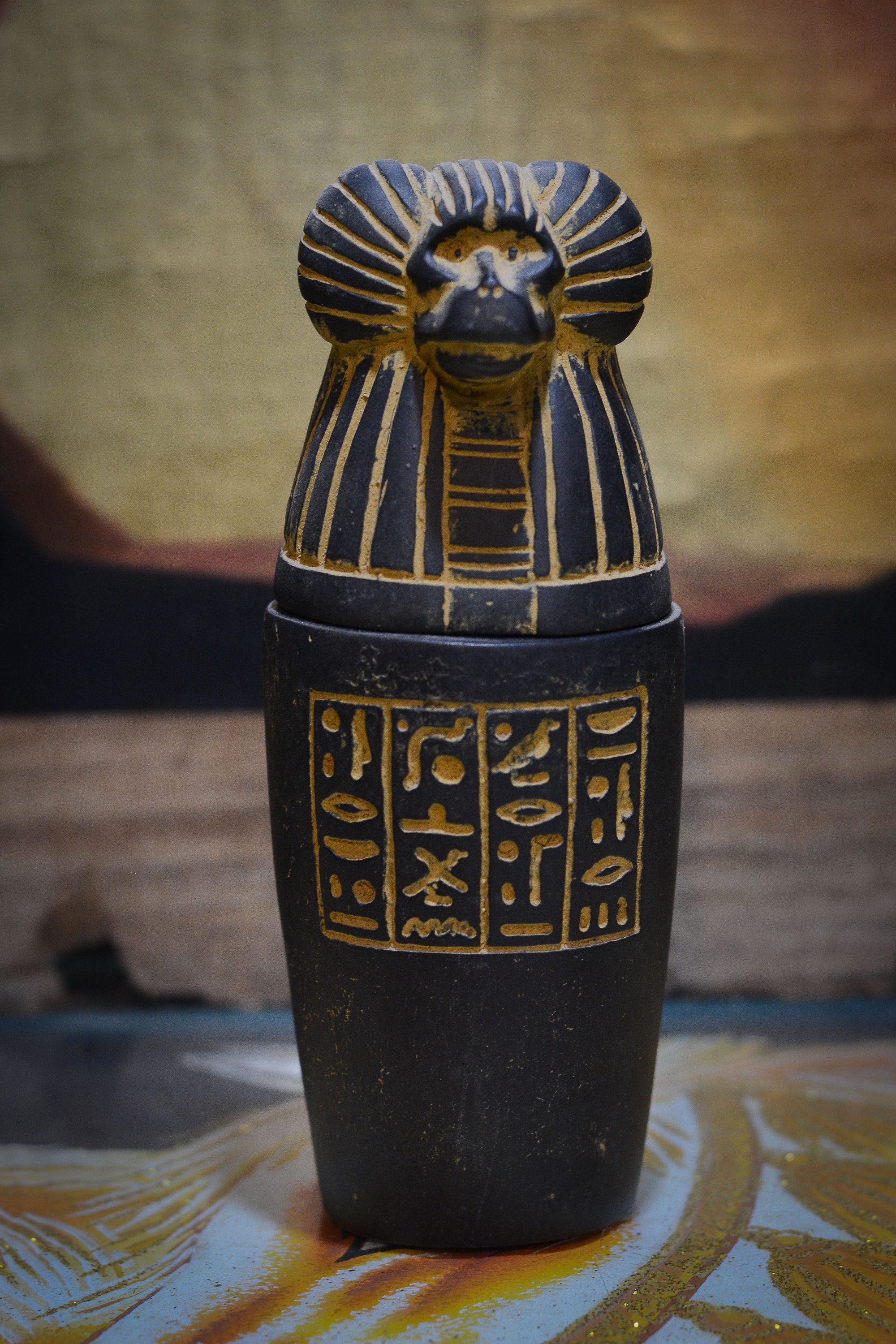 Canopic jars Sculpture black Set of four Unique Egyptian art | Etsy